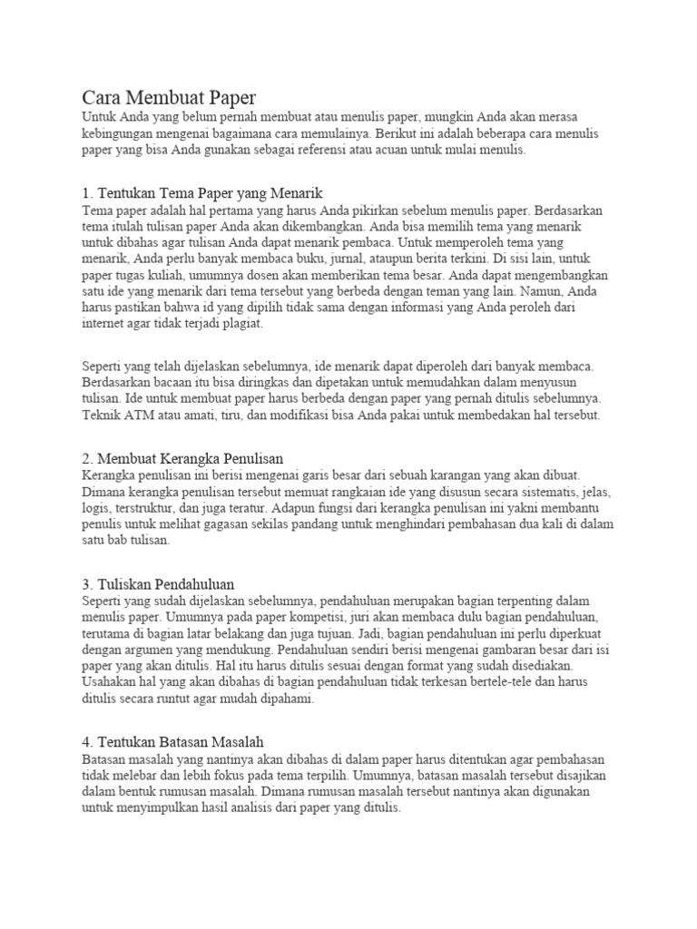 Cara Membuat Paper: 1. Tentukan Tema Paper Yang Menarik | PDF