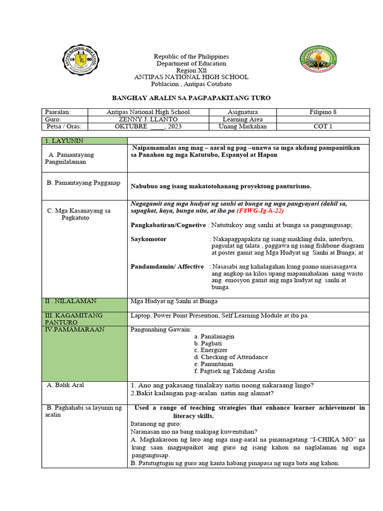 Filipino 8 Sanhi at Bunga Cot October 02 2023 | PDF