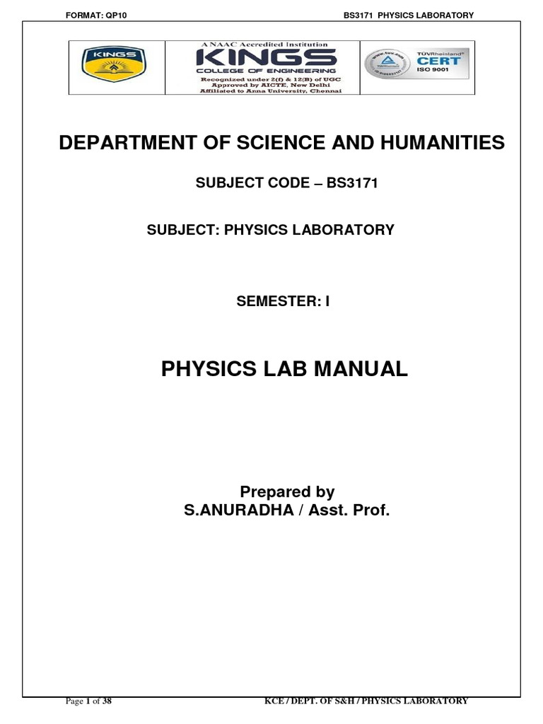 Physics - Lab Manual 2021 - 22 | PDF | Science & Mathematics ...