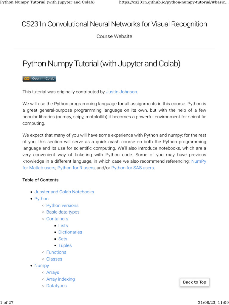 Python Numpy Tutorial (With Jupyter and Colab) | PDF Python Numpy Tutorial (With Jupyter and Colab) | PDF
