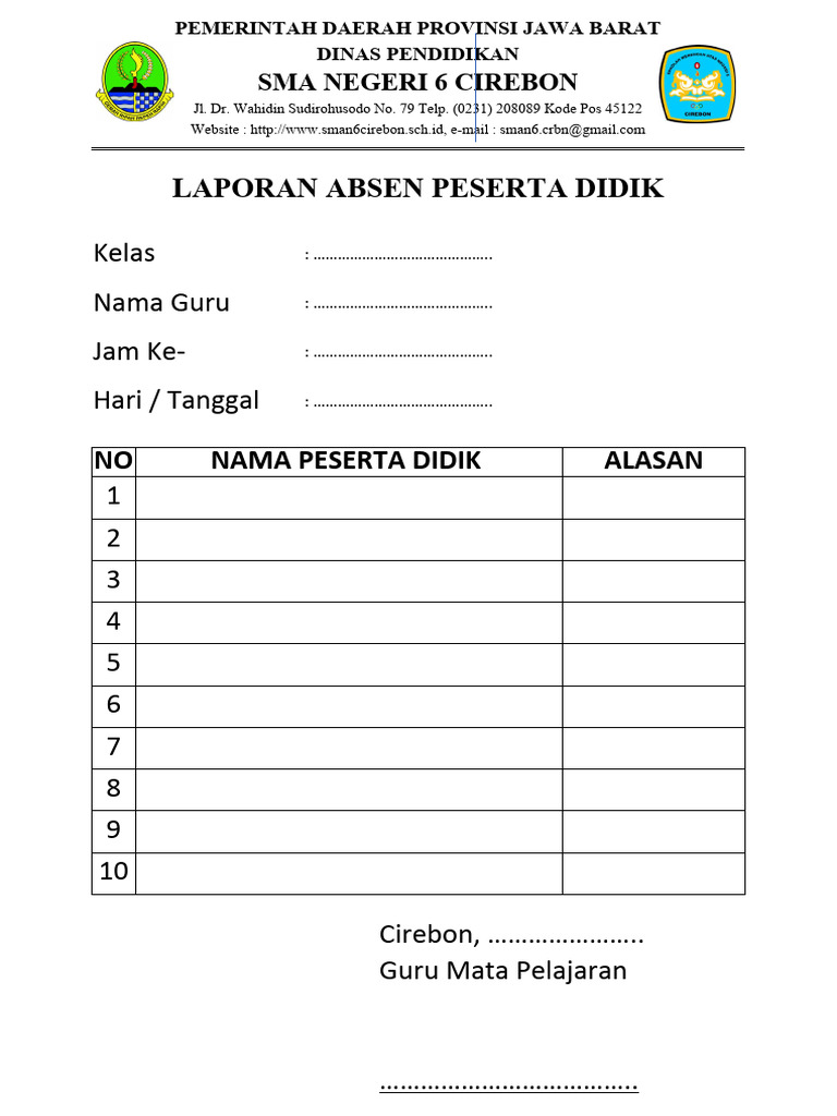 Format Laporan Absensi Piket | PDF