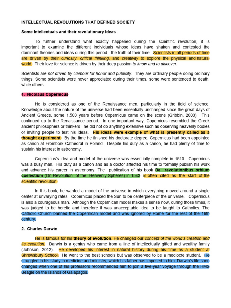 Intellectual Revolutions That Defined Society | PDF
