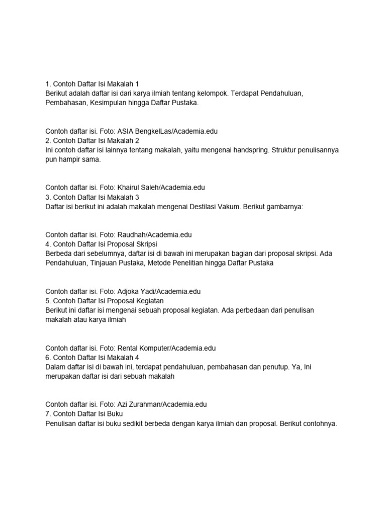 Contoh Daftar Isi Makalah 1 | PDF