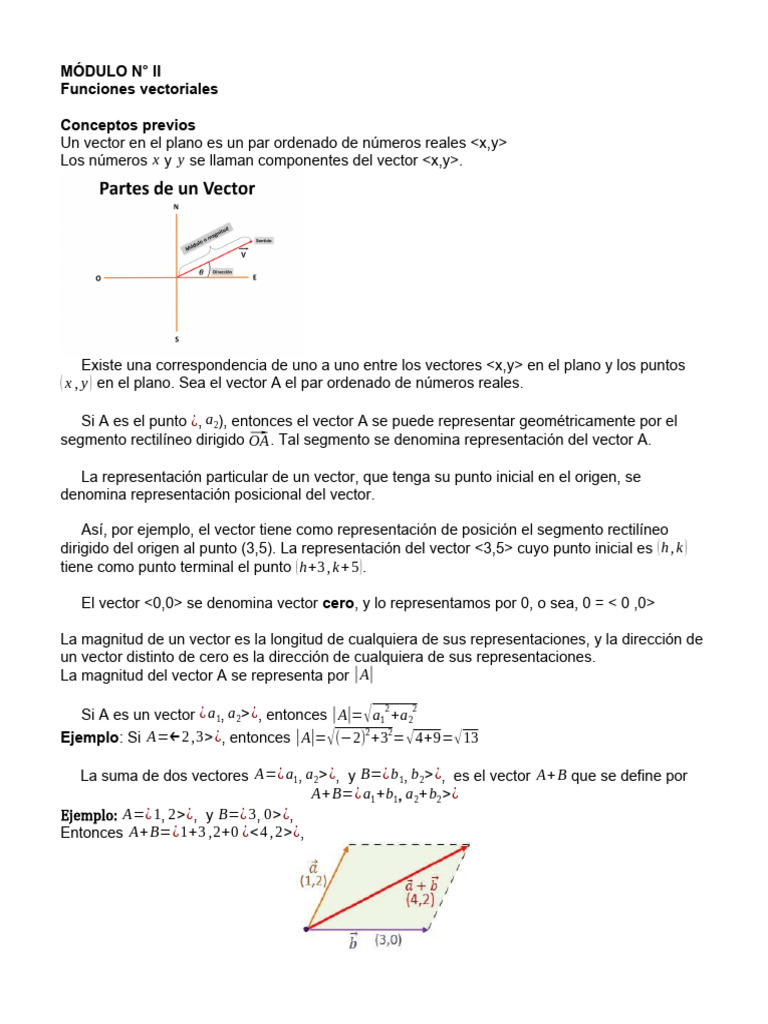 MÓDULO 2-FUNCIONES VECTORIALES | PDF | Espacio vectorial | Vector Euclidiano