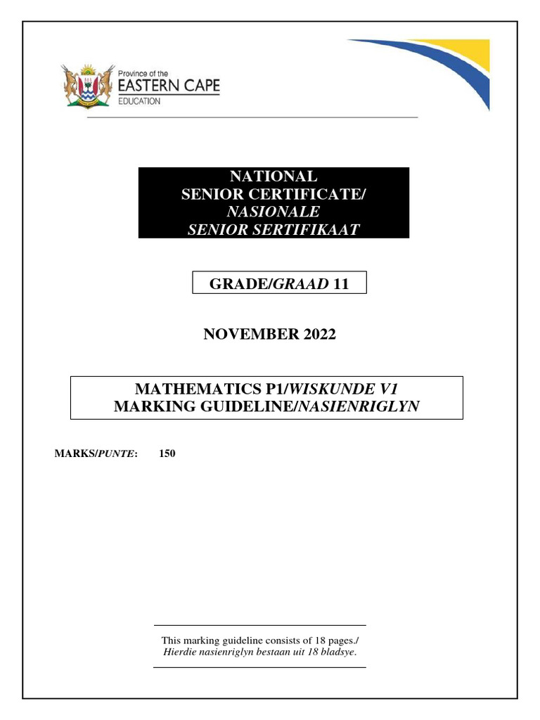 MATHEMATICS P1 GR11 MEMO NOV2022 - English+Afrikaans | PDF