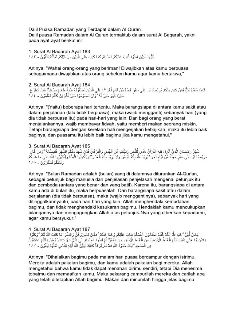 Dalil Puasa Ramadan Yang Terdapat Dalam Al Quran | PDF