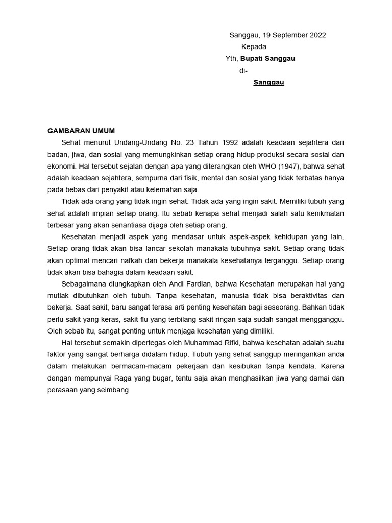 Proposal BTT | PDF | Pengembangan Diri | Kesehatan Holistik