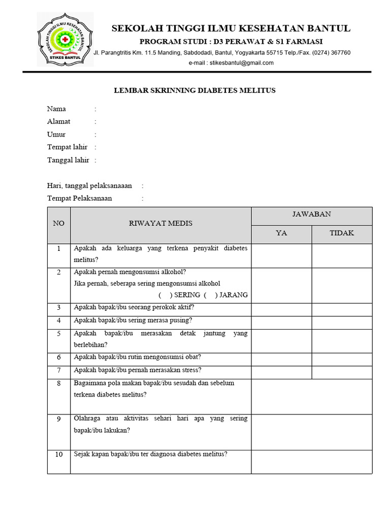 Lembar Skrinning DM PTM | PDF