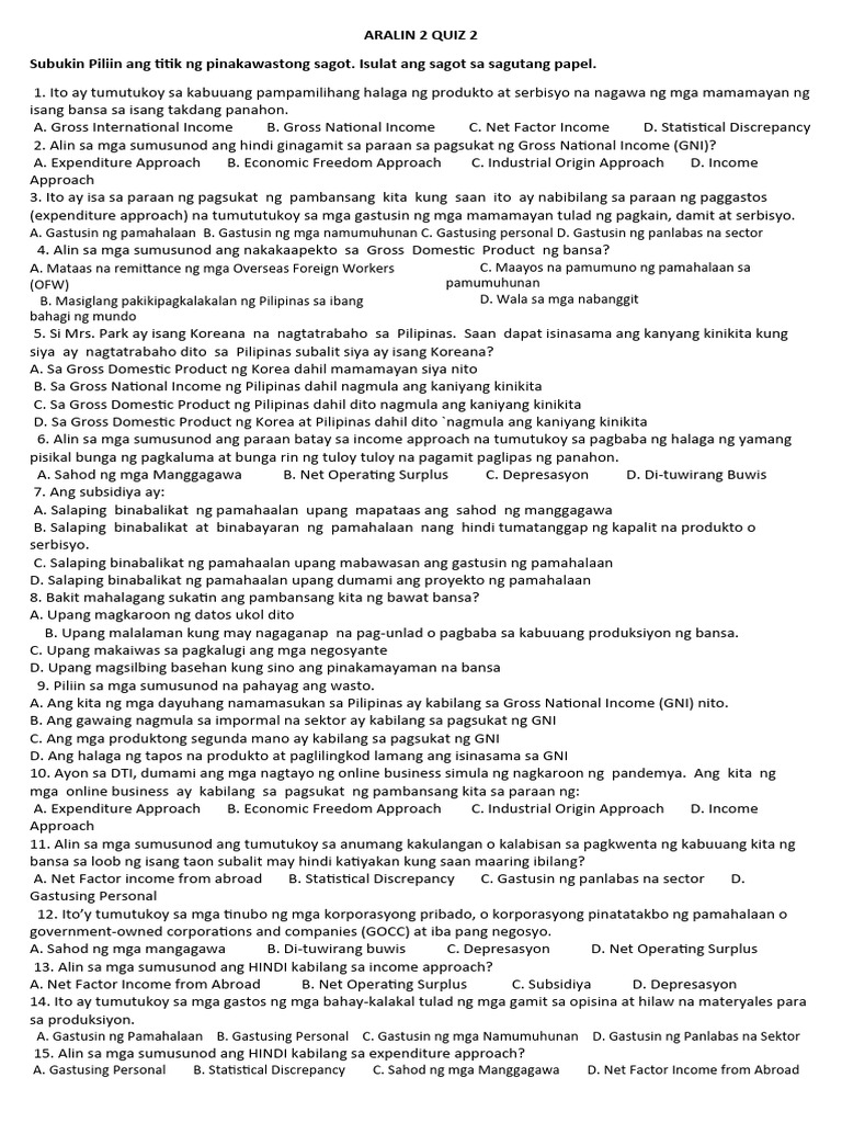 Quarter 3 Aralin 2 Quiz 2 | PDF