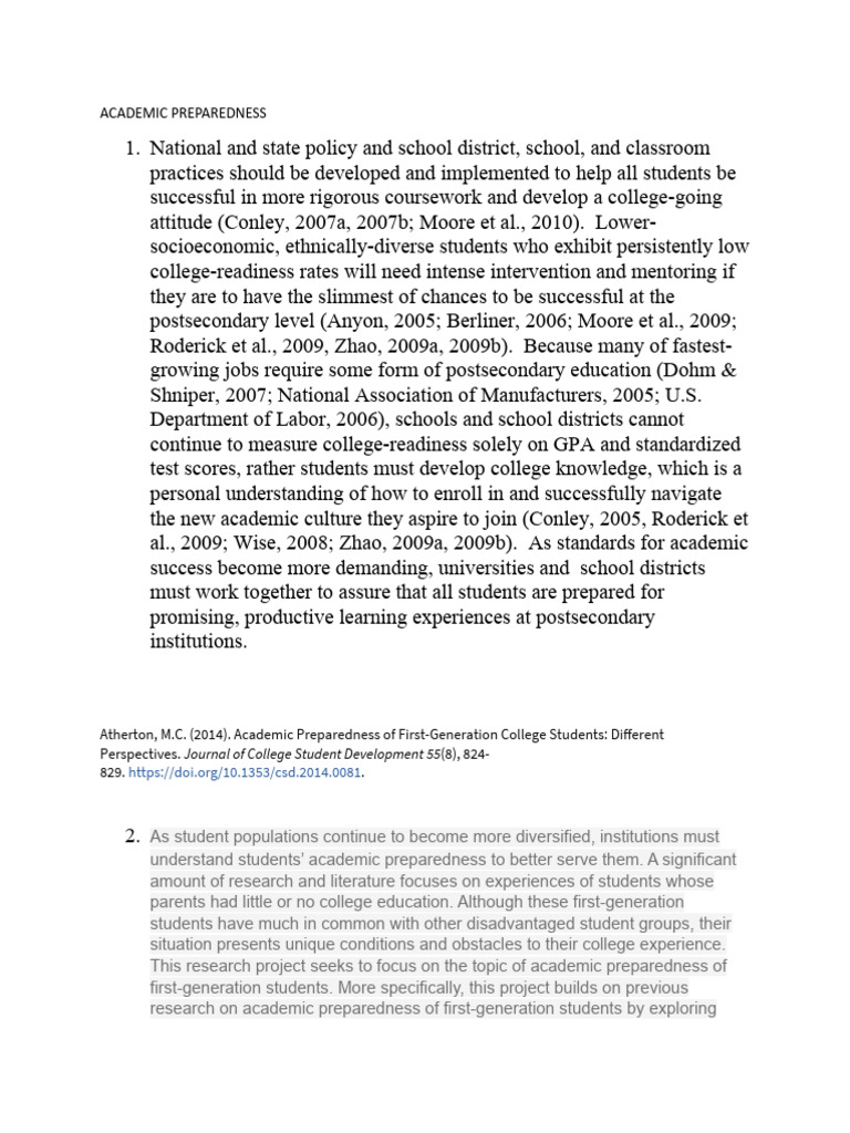 Enhancing Academic Preparedness for College | PDF | Wellness