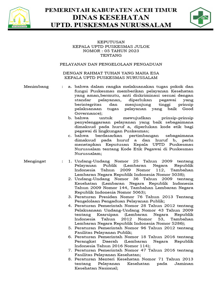 Keputusan Pelayanan Pengaduan | PDF