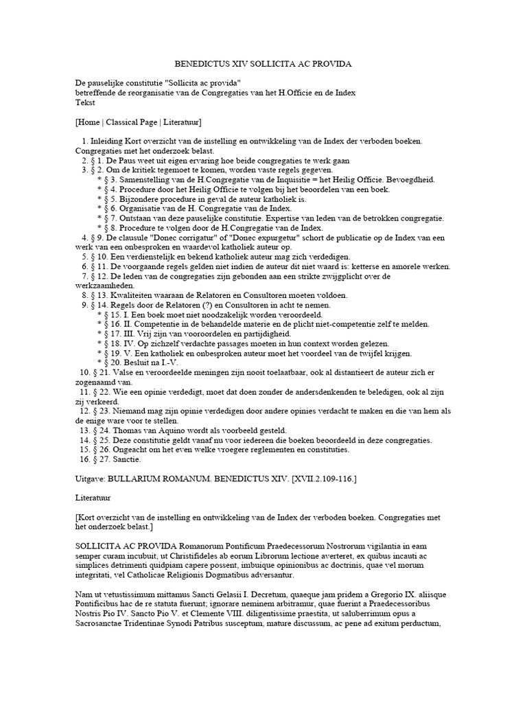 Benedictus Xiv Sollicita Ac Provida | PDF