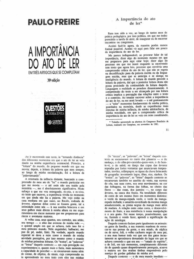4 A - Importância - Do - Ato - de - Ler - Paulo - Freire | PDF