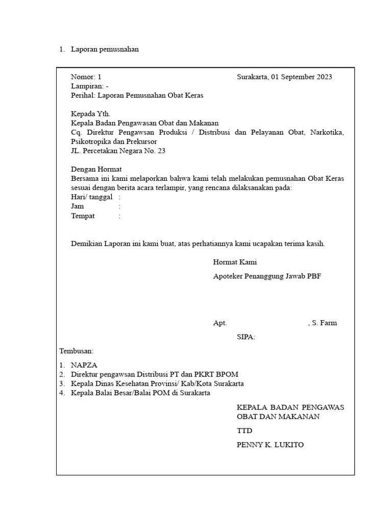 Format Pemusnahan PBF | PDF