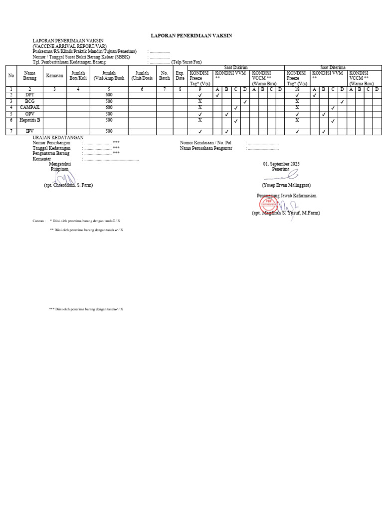 Form Laporan Penerimaan Vaksin | PDF