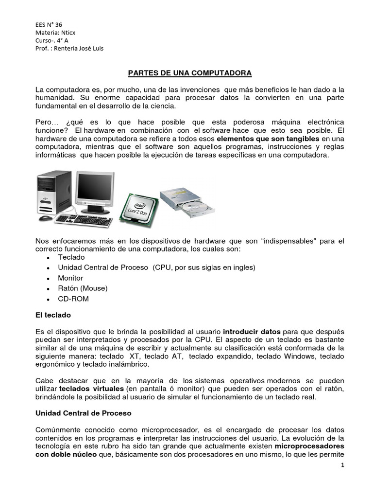 Partes Esenciales de una Computadora | PDF | Hardware de la computadora ...