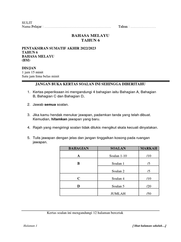 BM Exam Tahun6 | PDF