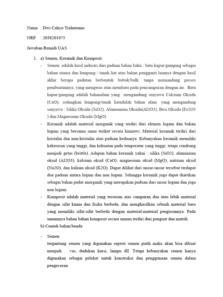 Jawaban Remidi Uas Kimia | PDF