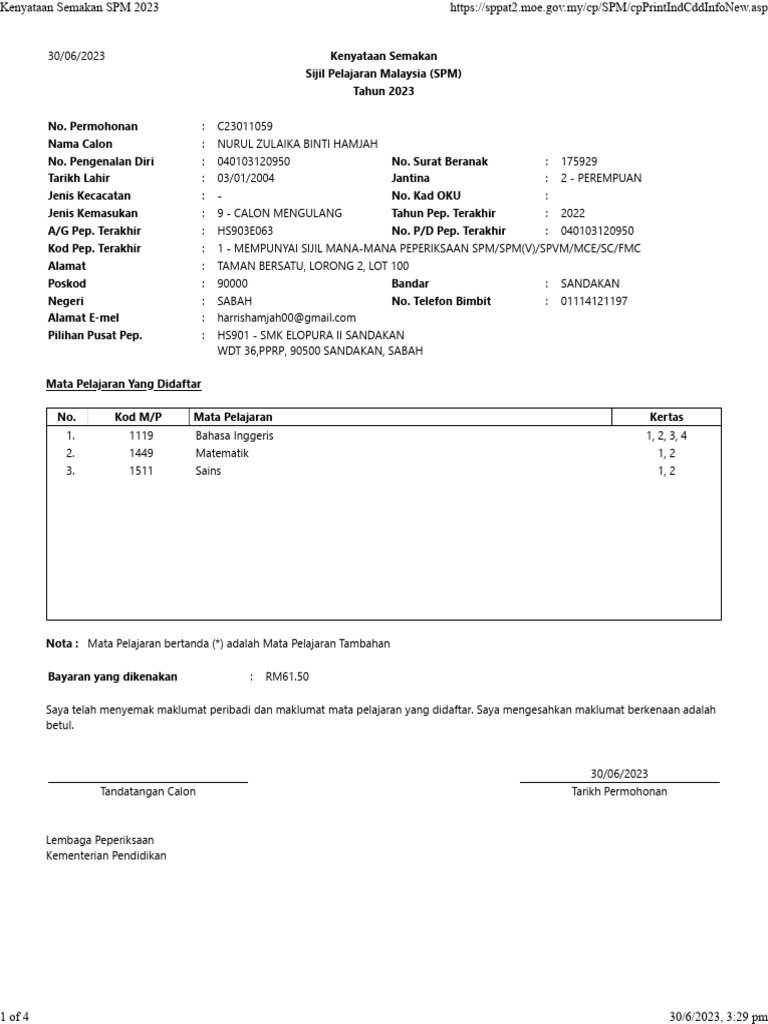 Kenyataan Semakan SPM 2023 | PDF
