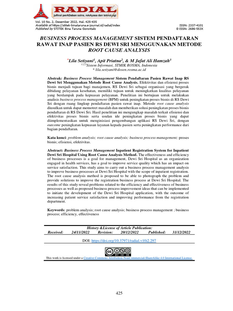 Business Process Management Sistem Pendaftaran Rawat Inap Pasien RS Dewi Sri Menggunakan Metode ...