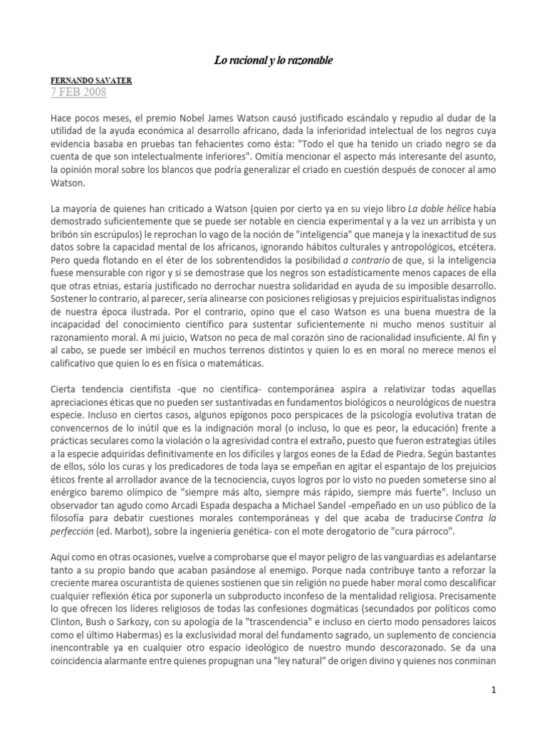 Savater Fernando - Lo Racional y Lo Razonable | PDF