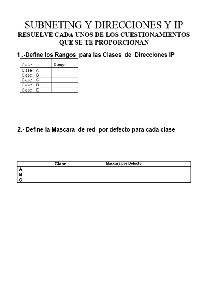Ejercicicios de Subneting y Direcciones y Ip | PDF Ejercicicios de Subneting y Direcciones y Ip | PDF