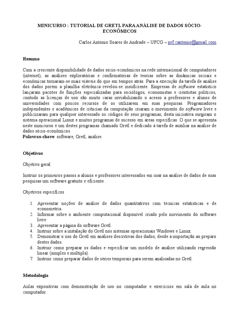 Tutorial Gretl para Dados Socioeconômicos | PDF | Software gratuito ...