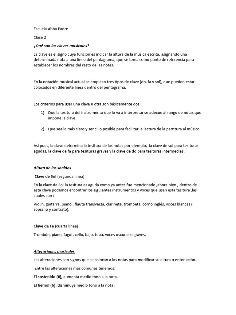 Clase2 Lenguaje Musical | PDF | Clave | Composiciones Musicales Clase2 Lenguaje Musical | PDF | Clave | Composiciones Musicales
