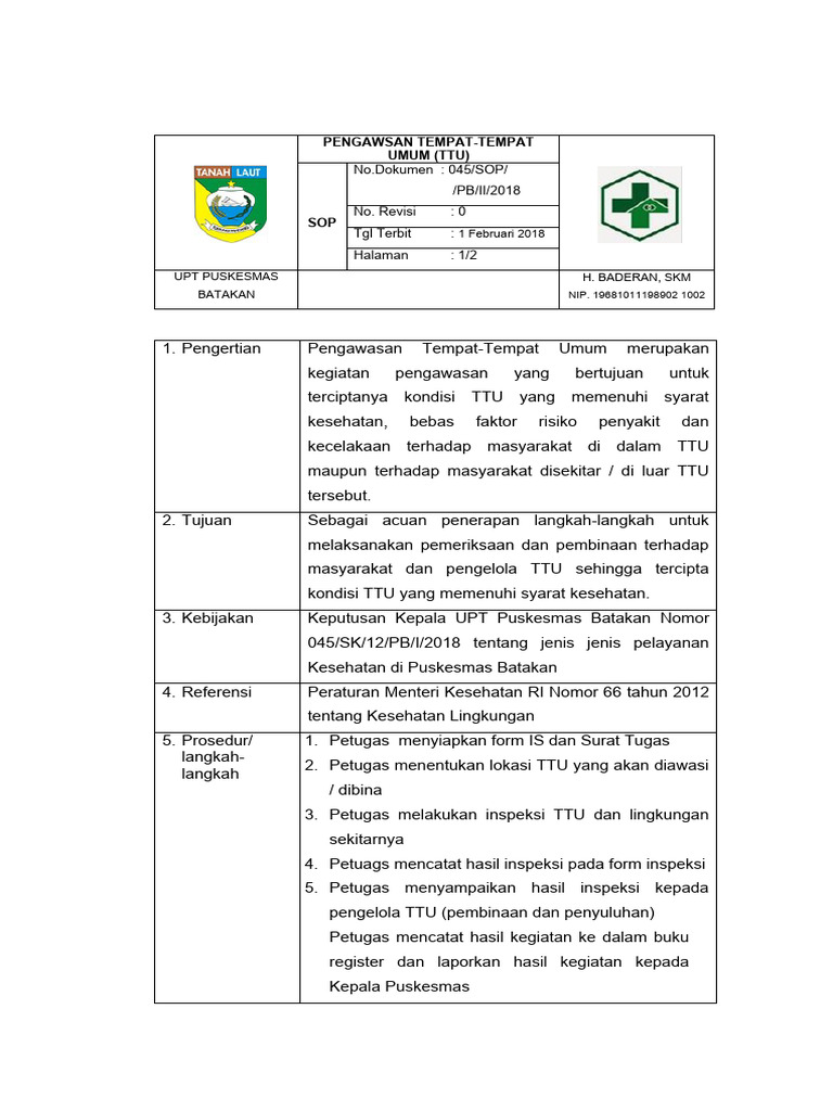 OK SOP Pengawasan TTU | PDF