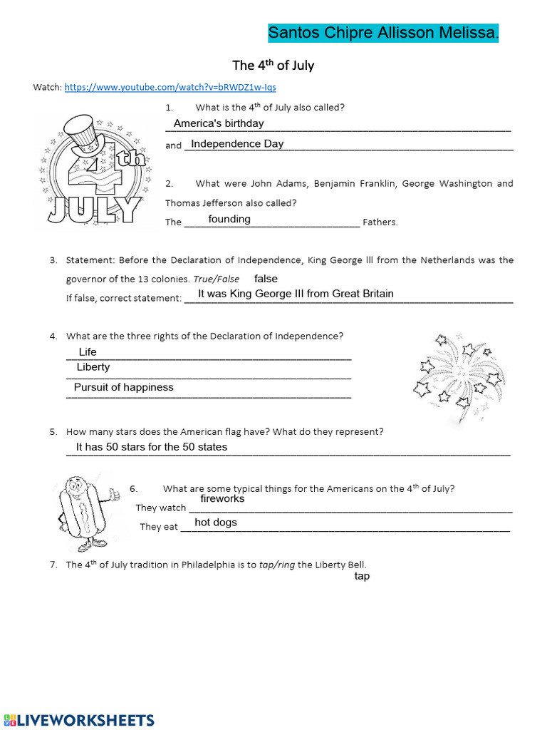 4th July Worksheet | PDF