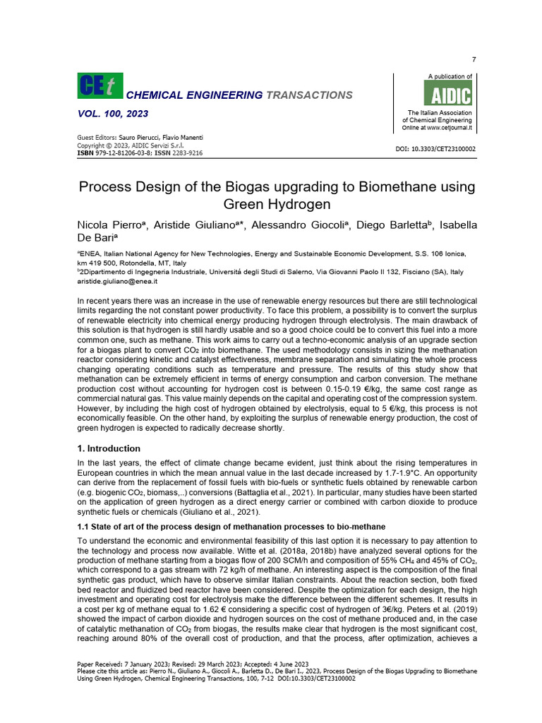 Process Design of The Biogas Upgrading To Biomethane Using Green ...