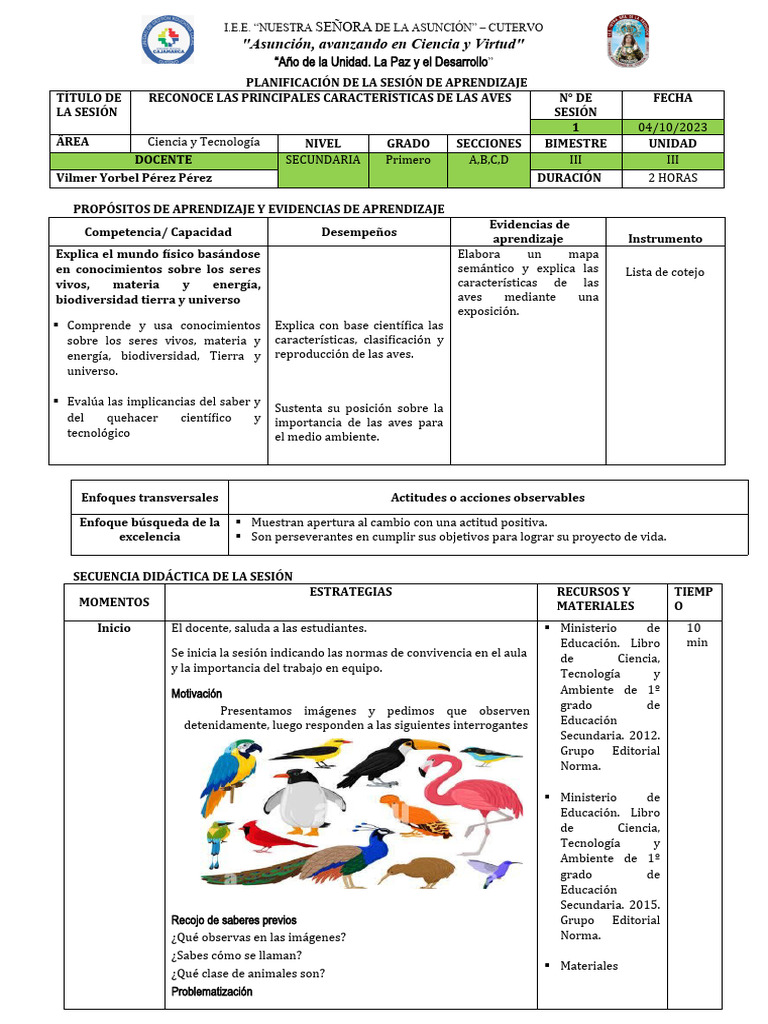 Características de las Aves en Clase | PDF | Aprendizaje | Universo