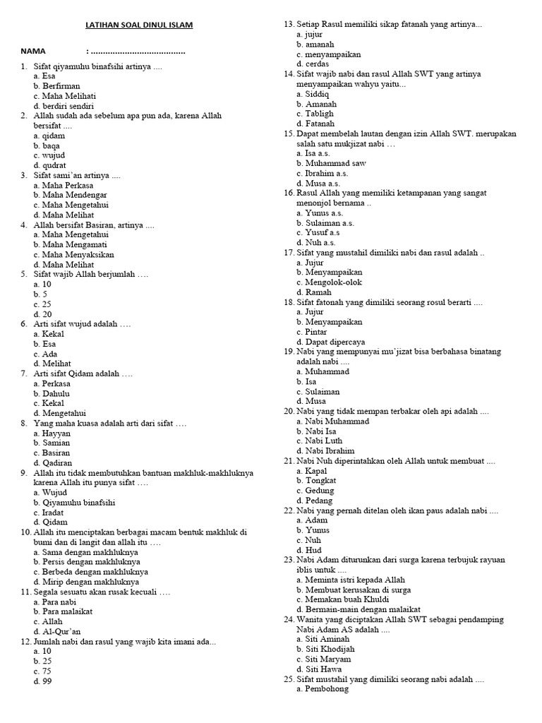 Latihan Soal Dinul Islam | PDF