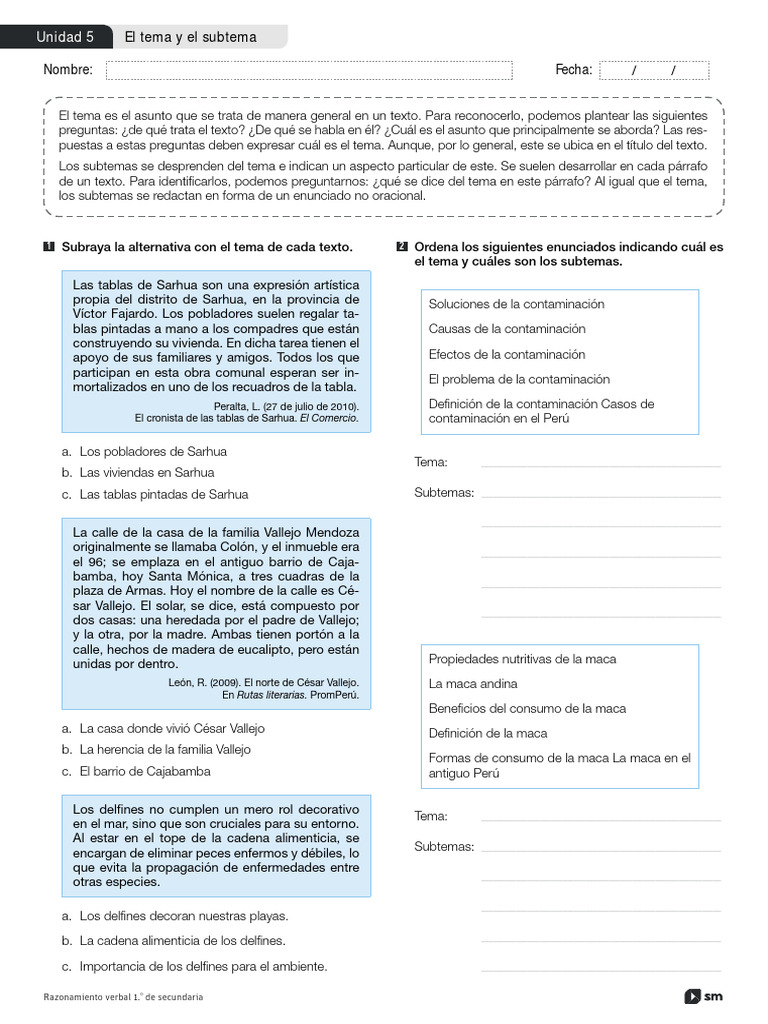 1° El Tema y Los Subtemas | PDF