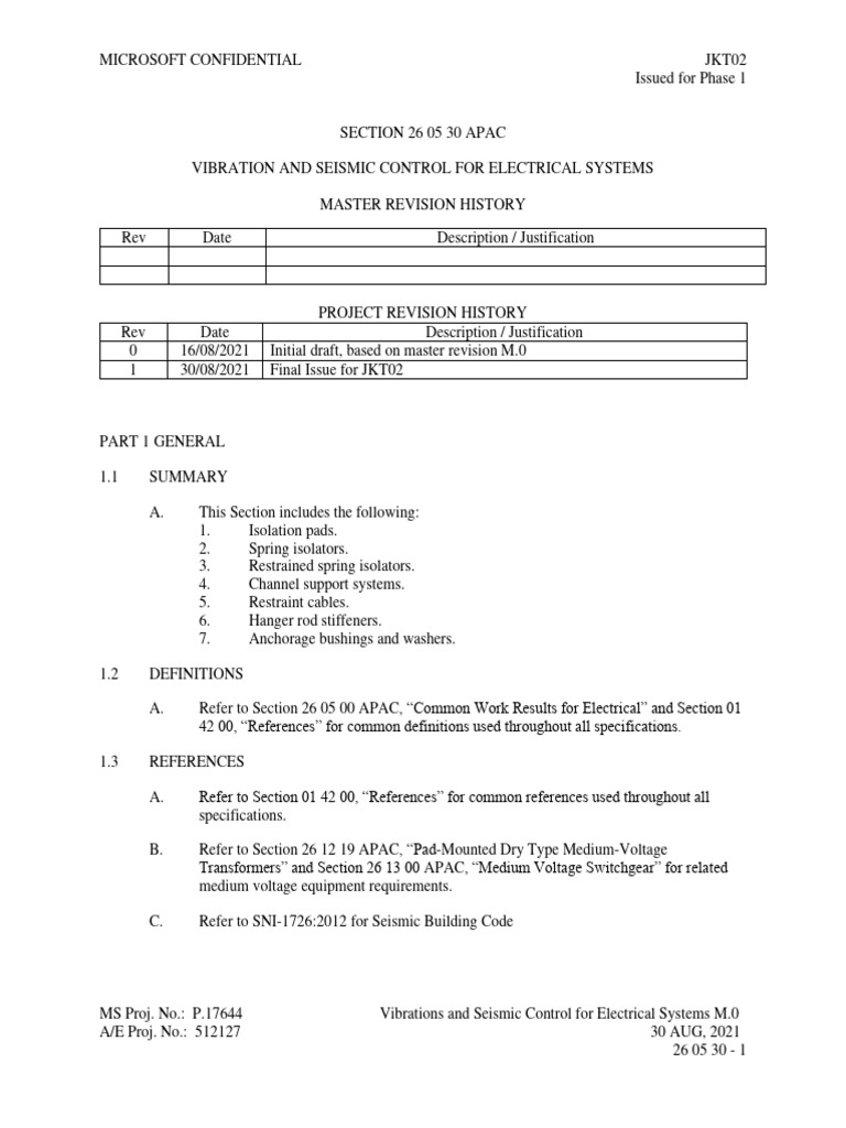 26 05 30 APAC Vibration and Seismic Control For Electrical Systems M0 ...