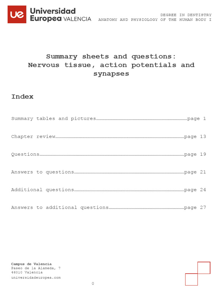 Nervous Tissue, Action Potentials and Synapses | PDF