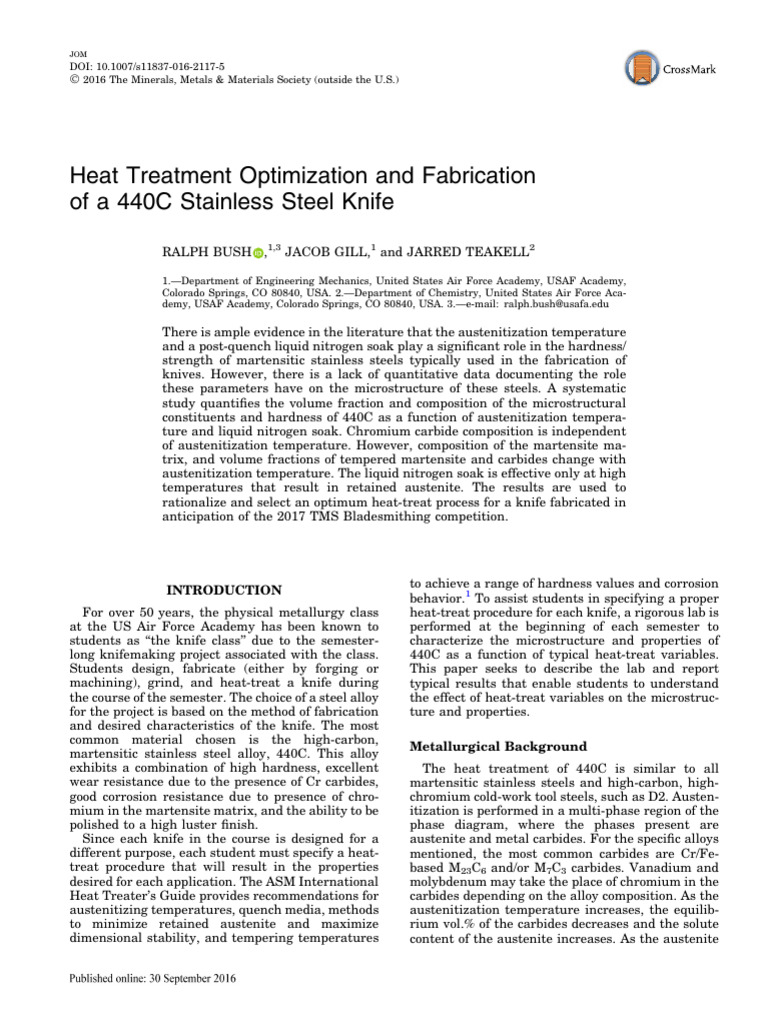 Heat Treatment Optimization and Fabrication of A 440C Stainless Steel ...