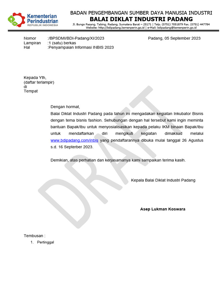 Surat Pemberitahuan INBIS 2023 | PDF