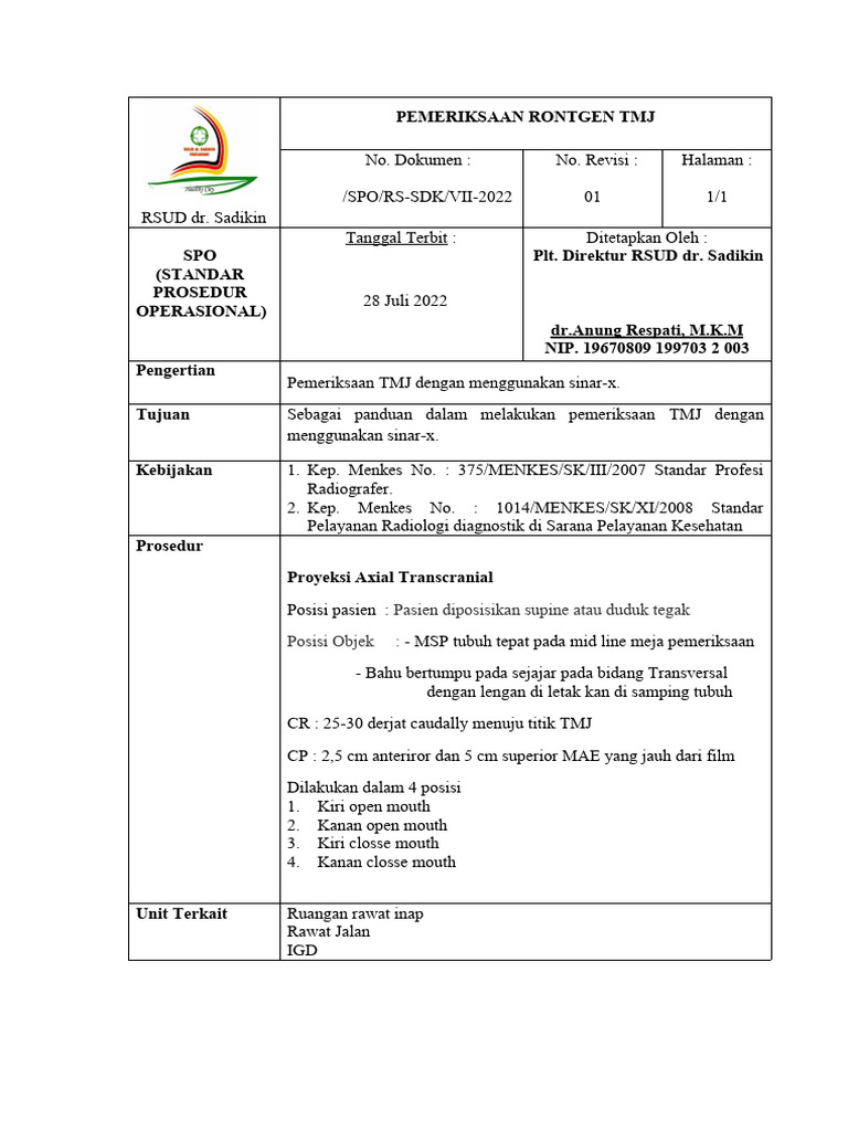 Pemeriksaan Rontgen TMJ: Pasien Diposisikan Supine Atau Duduk Tegak ...