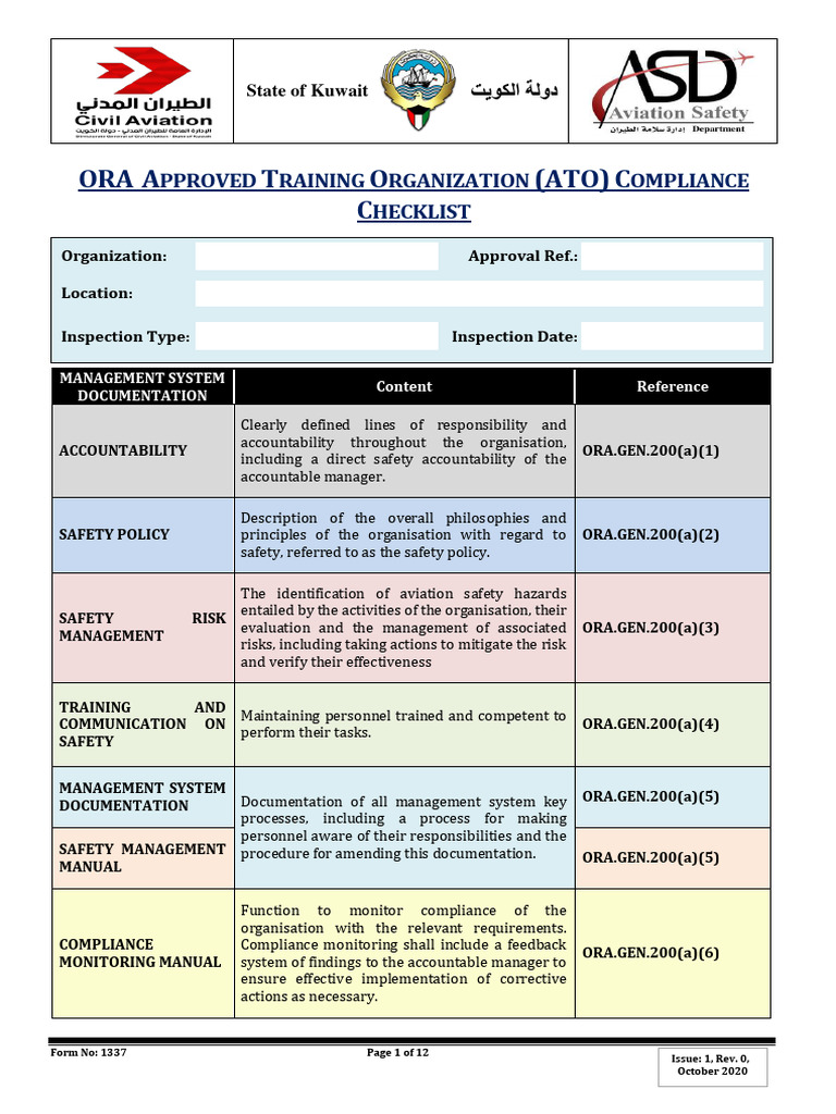 Form 1337 ORA ATO Compliance Checklist | PDF