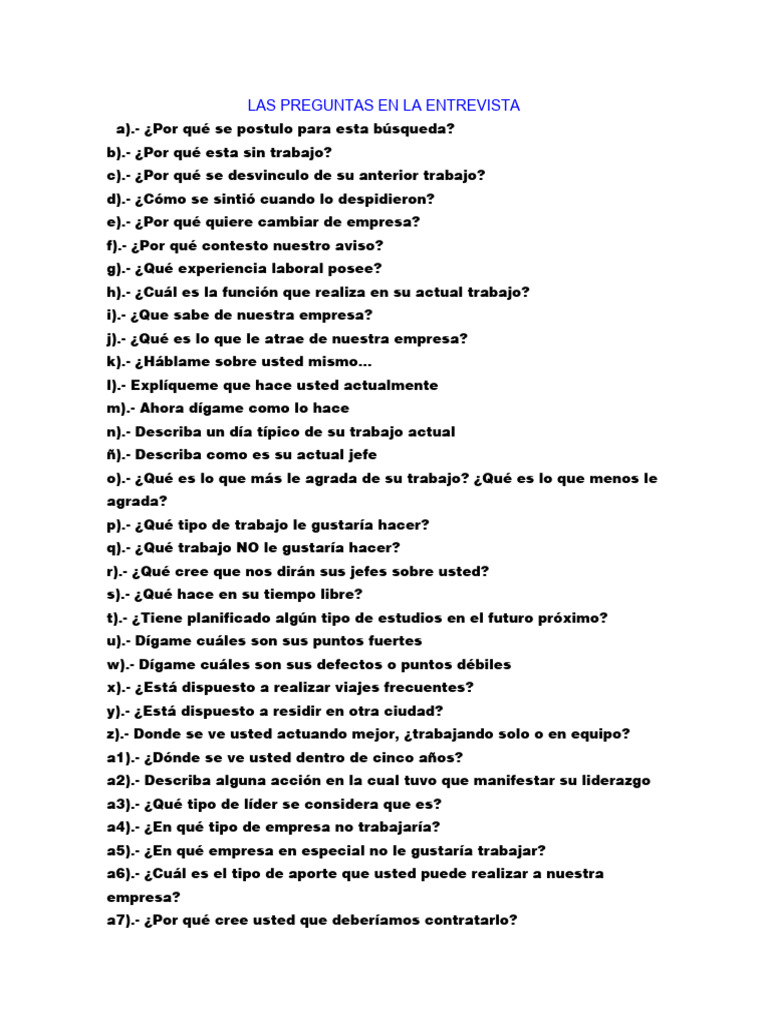 Las Preguntas en La Entrevista | PDF