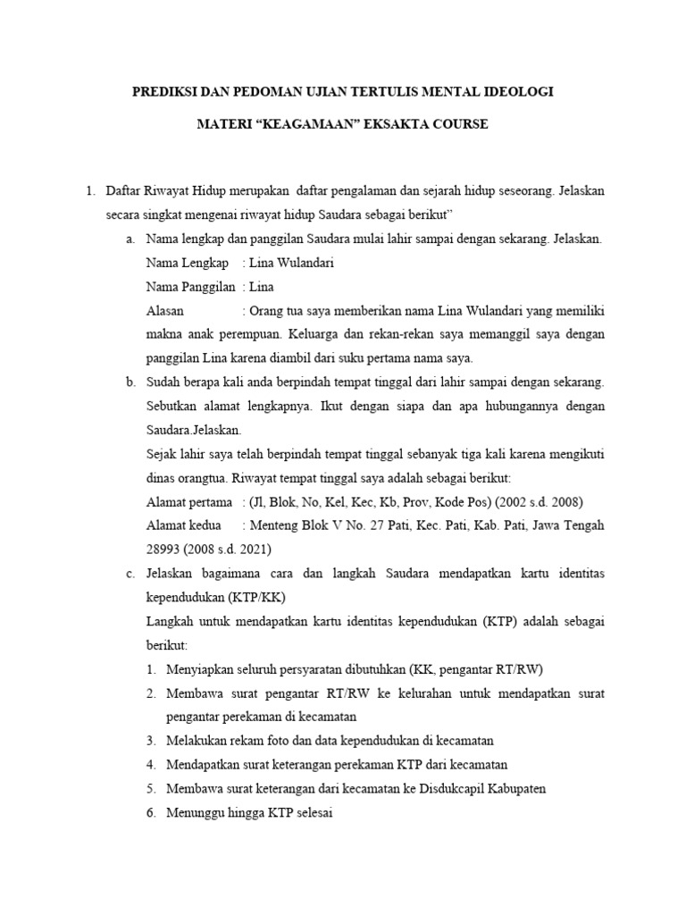 PREDIKSI DAN PEDOMAN UJIAN TERTULIS MENTAL IDEOLOGI Materi Keagamaan | PDF