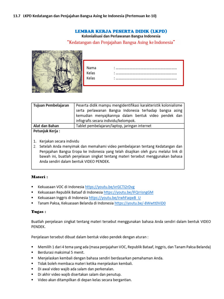 Lkpd Kedatangan And Penjajahan Bangsa Eropa Ke Indonesia Pdf
