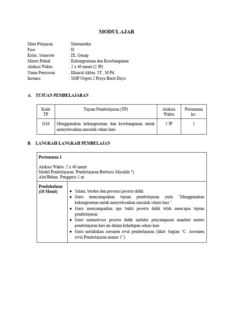 (Lampiran) - Membuat Modul Ajar MTK SMP | PDF