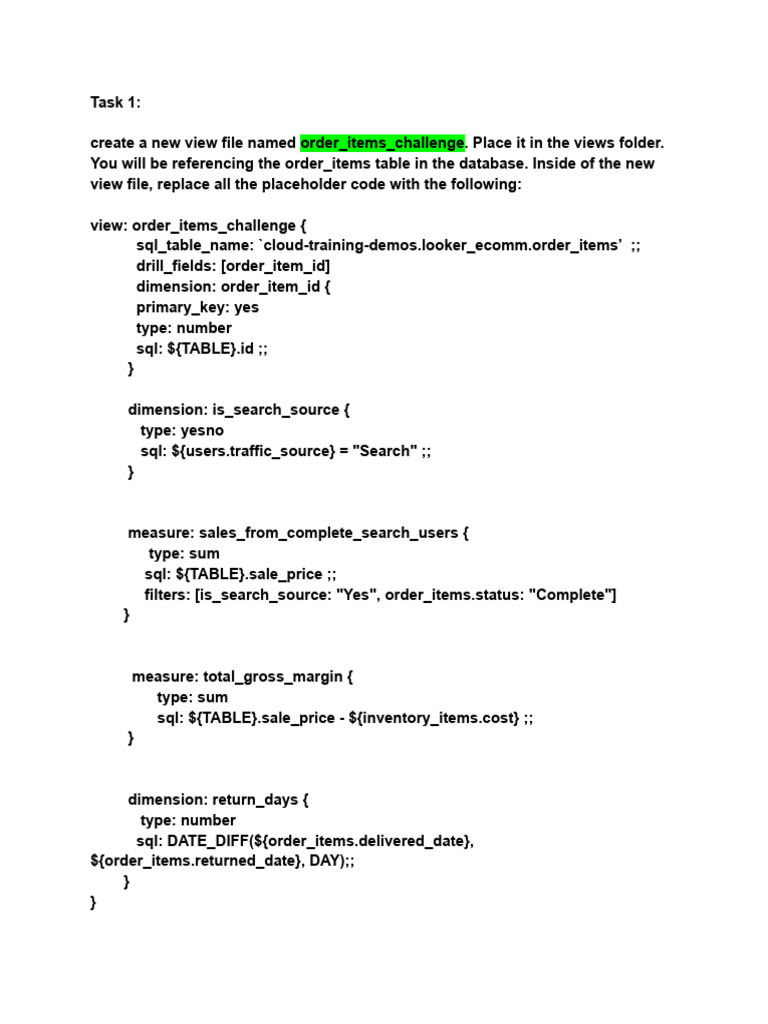 Build Lookml Objects In Looker Challenge Lab Pdf