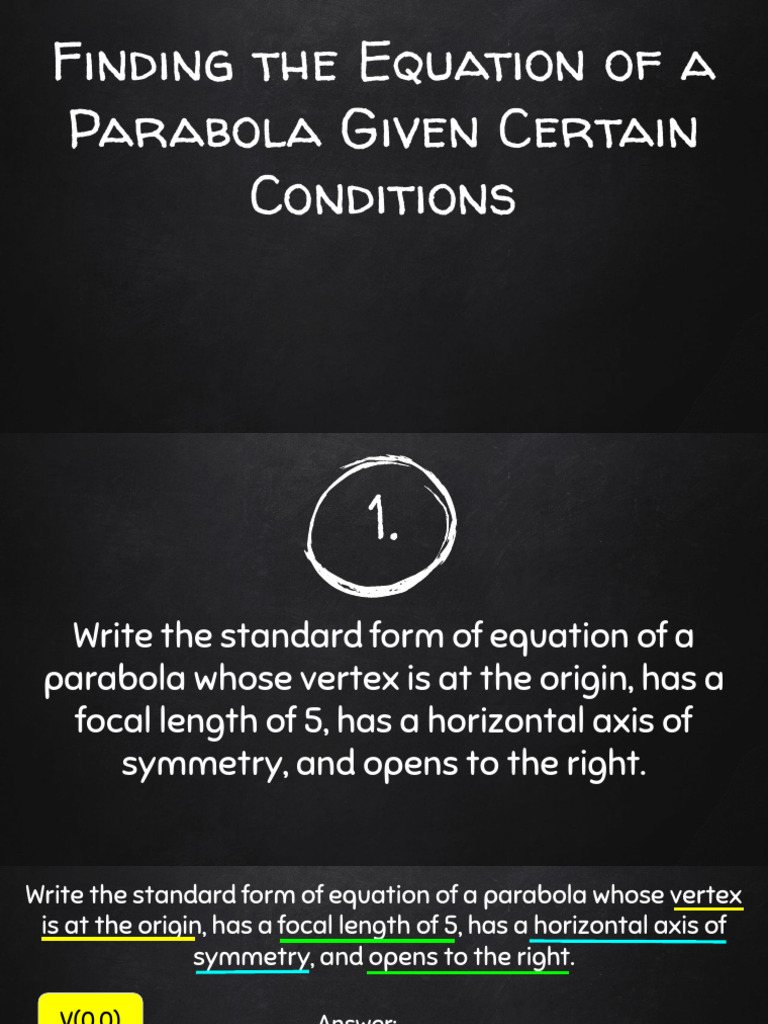 Parabola Equation Solutions Guide | PDF | Manifold | Algebraic Geometry
