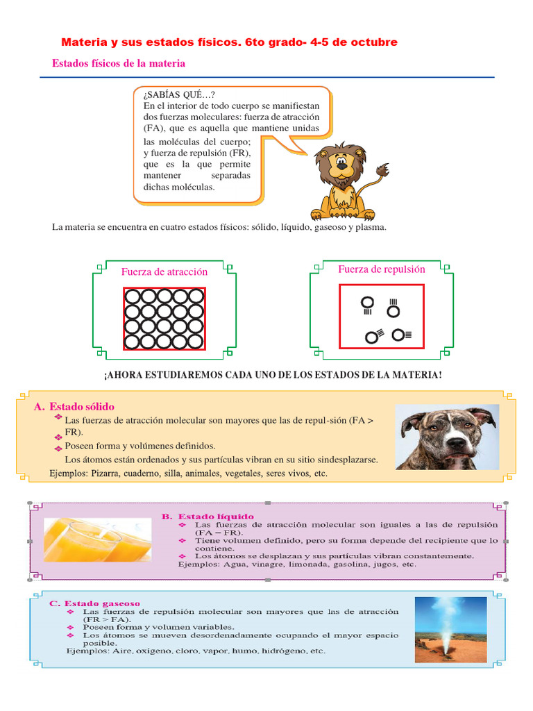 ficha 6to materia y estados fisicos 4-5 | PDF | Importar | Gases