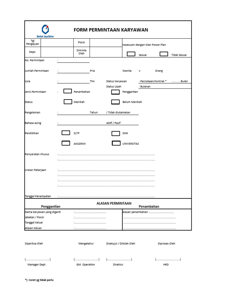 Form Permintaan Karyawan Terbaru | PDF