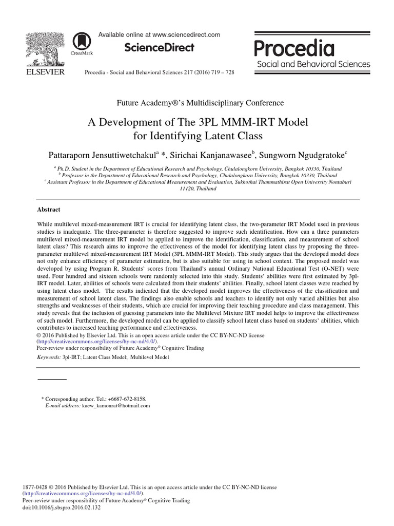 A Development of The 3PL MMM IRT Model For I 2016 Procedia Social and ...