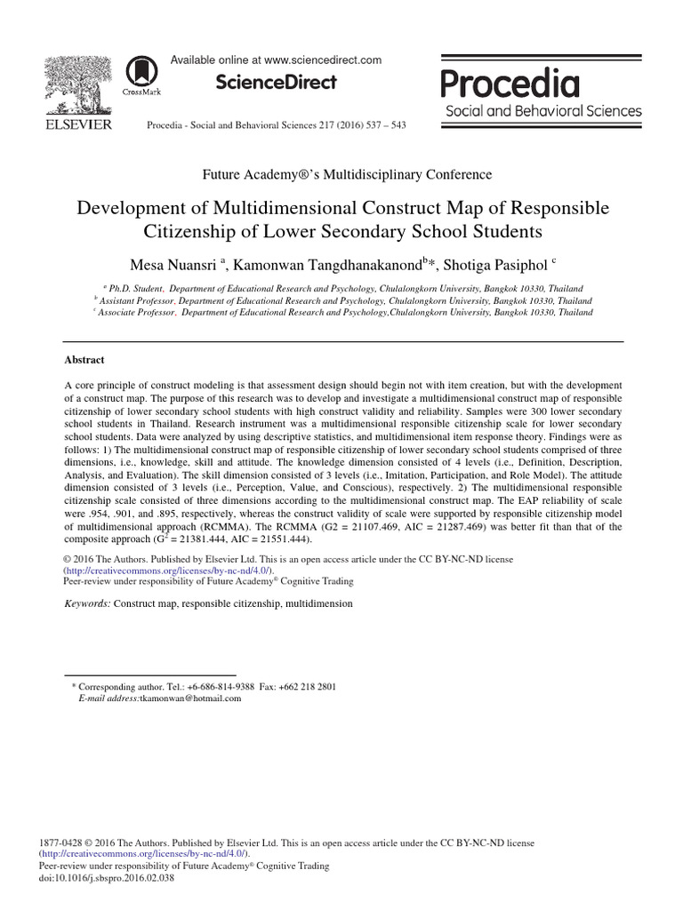 Development of Multidimensional Construct Map of Re 2016 Procedia ...